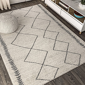 JONATHAN Y MOH203B-8 Zaina Moroccan Beni Souk Indoor Farmhouse Area-Rug Bohemian Minimalistic Geometric Easy-Cleaning Bedroom Kitchen Living Room Non Shedding, 8 X 10, Cream,Gray