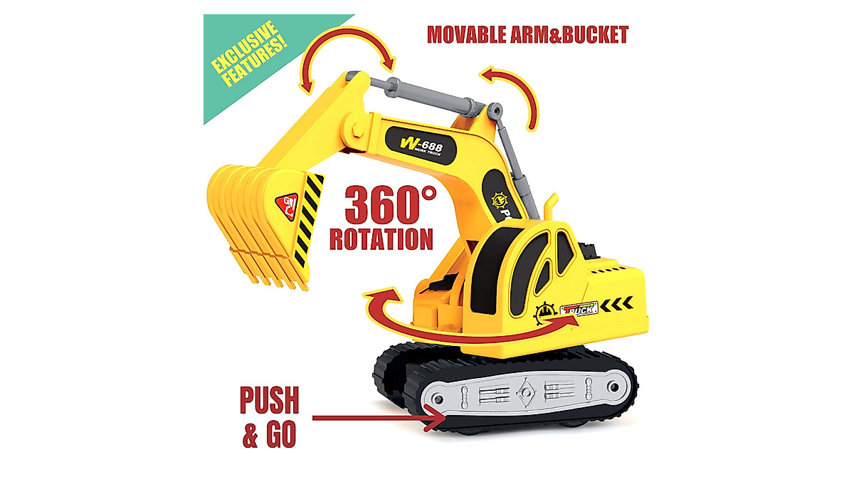 1:12 Scale Push and Go Excavator Truck for Kids