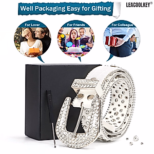 LEACOOLKEY Fashion Rhinestone Belt for Women for Jeans, Western Cowgirl Studded Leather Belt, Ladies Bling Rhinestone Belt