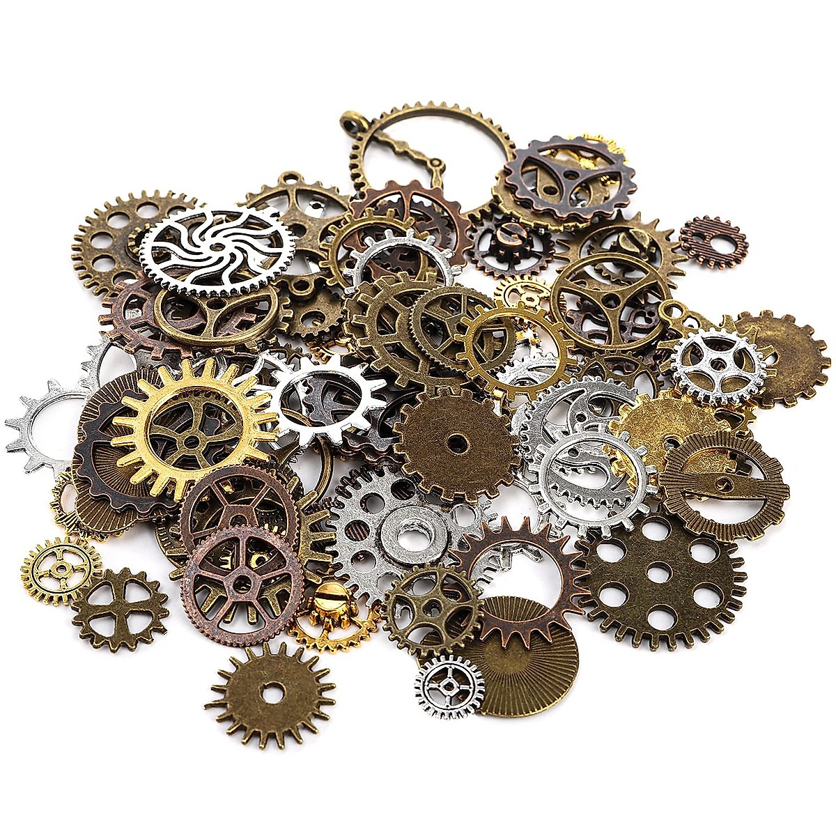 ZOOFOX 300 Gram Gears Charms, Mixed Vintage Bronze Watch Cog Wheel Set, DIY Metal Steampunk Pendant for Crafting, Jewelry Making Accessory