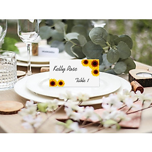 RokAPary Sunflower Tented Table Place Cards, for Wedding, Bridal Shower, Bachelorette or Engagement Party, Dinner Parties, Banquets, Easy Folding, 2"x3.5" Pack of 50 Cards, Made in USA