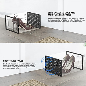 Fkprorjv Large Shoe Storage Box Organizer for Closet, 12 Pack Space Saving Versatile Clear Plastic Stackable Sneaker Shoe Rack Containers Bins Holders, Portable Closet Organizers and Storage, Black