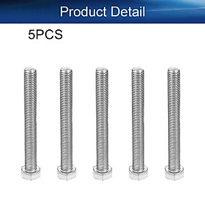 Bettomshin 5Pcs M10 x 90mm Hex Bolts, 304 Stainless Steel 1.5mm Thread Pitch Fully Threaded Metric Hex Head Screw Bolts, Hexagon Screw Bolt, Hex Tap Bolts, Silver (Overall Size 96.56x17x17mm)