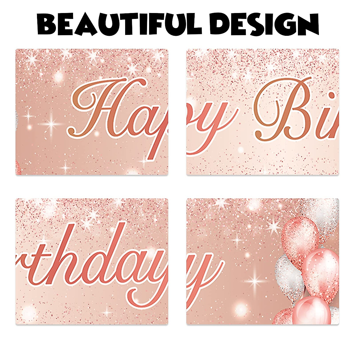 Happy Birthday Rose Gold Banner Backdrop Balloon Confetti Theme Decor Decorations for Girls Women 21st 30th 40th 50th 60th 70th 80th 90th Birthday Party Pink Birthday Party Supplies Glitter