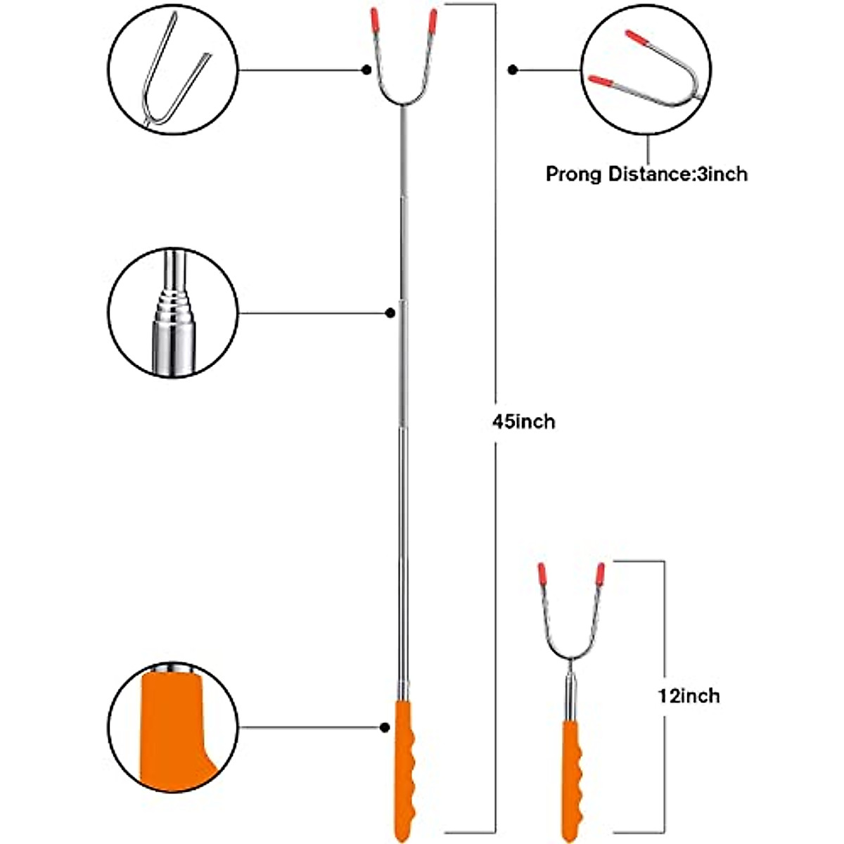 Aoocan Marshmallow Roasting Sticks，(12 Pack) Long 45 Inch Smores Sticks for Fire Pit, Telescoping Rotating Smores Skewers - Hot Dog Roasting Sticks for Campfire, Camping, Bonfire and Grill