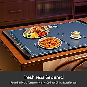 Warming Mat for Food - Electric Food Warming Mat, Full Surface Heating, 3 Temp Settings, Food Warming Mats for Countertop, Child Lock, Timed Shutdown, Heating Mat for Food (Blue)