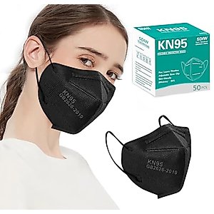SDIW 50PCS KN95 Masks Black Face Masks 5 Layer Masks Filter Efficiency≥95% with Elastic Ear Loops and Nose Bridge Clip Breathable Face Mask