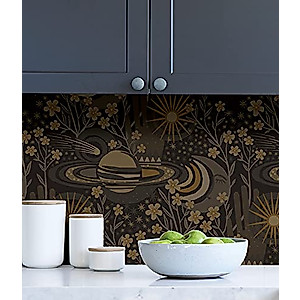 Pip & Lo PLS4210 Black Ethereal Cosmos Peel Stick Wallpaper, Brown
