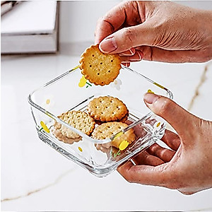 yaocoral 2 Pack 9 OZ Mini Floral Candy Dish Small Glass Candy Bowl for Dessert,Snack,Fruit,Yogurt,Dipping,Side Dishes,Kitchen Prep,Clear Square Serving Bowls