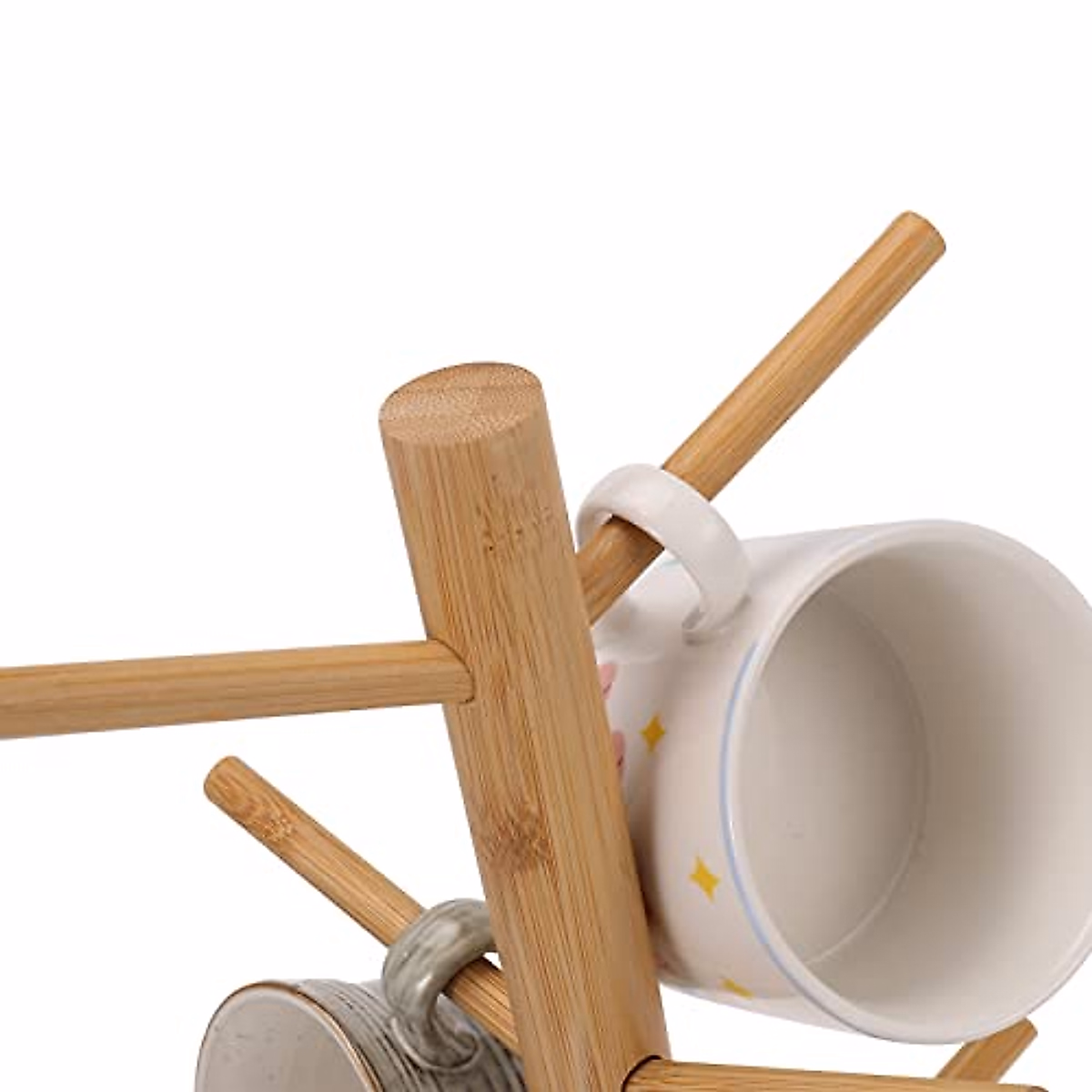 olelo Bamboo Mug Holder Stand,Countertop Coffee Mug Tree with 6 Hooks,Mug Rack & Tea Cup Organizer (Round)