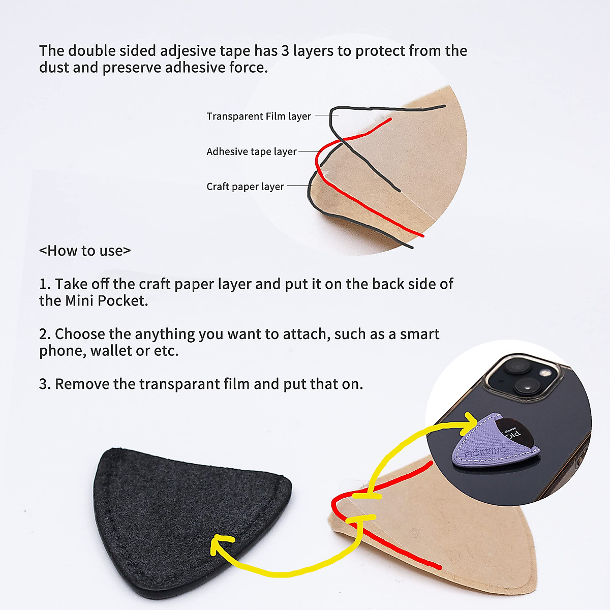 PICKRING Genuine leather hand made Mini Pick Pocket for attached Smart Phone (BLACK)