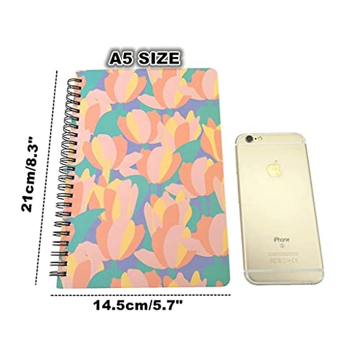 4 Pack A5 Spiral Notebook Journal,Wirebound Ruled Sketch Book Notepad Diary Memo Planner, A5 Size (8.3X5.7") & 80 Sheets (Leaf & Flower)