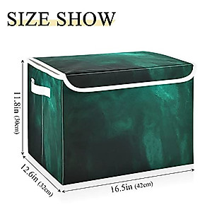 Kigai Hunter Green Storage Basket with Lids and Handles,Collapsible Storage Bins Organizer for Bedroom Organization,Office Storage,Toys,16.5x12.6x11.8 In