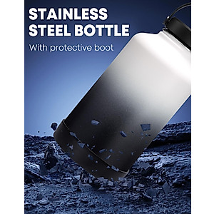 64 OZ Insulated Water Bottles with Straw - Waterbottle Carrier with Strap, Protective Boot & Paracord Handle, Stainless Steel Water Flask Canteen