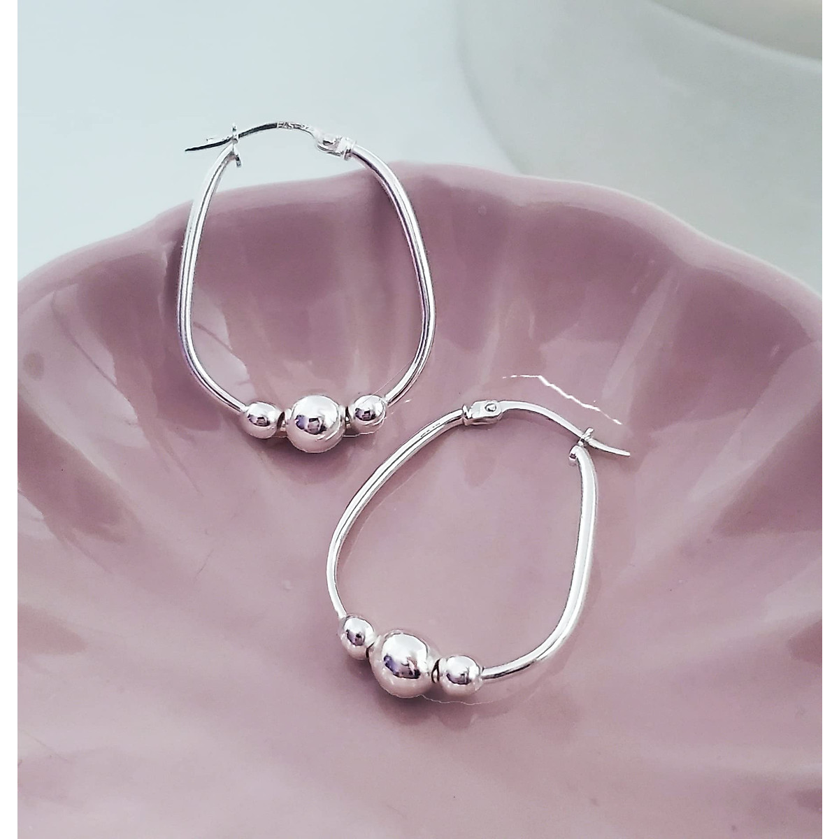 Hoops & Loops 925 Sterling Silver Bead Ball Hoop Earrings,18mm Dangle Drop Beaded Earrings for Women