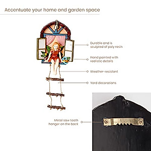 Bits and Pieces - Fairy Tree Hanger with Ladder - Yard Decorations - Whimsical Fairy Sculpture - Indoor/Outdoor Decoration - Garden Decor