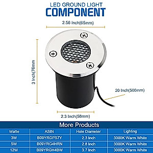 EAGLOD 3W LED Well Lights, Low Voltage Landscape Lights,12V-24V Outdoor In Ground Lights, IP67 Waterproof Landscape Lighting with Honeycomb Version 3000K for Garden,Pathway(10 Pack)