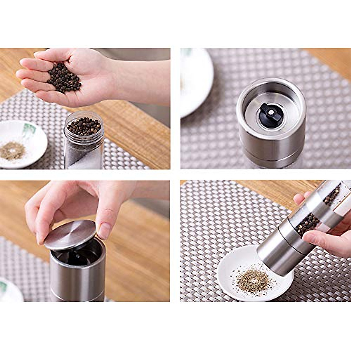 2 in 1 Salt and Pepper Grinder, Stainless Steel salt Grinders and Pepper Mill Set with Adjustable Ceramic Rotor