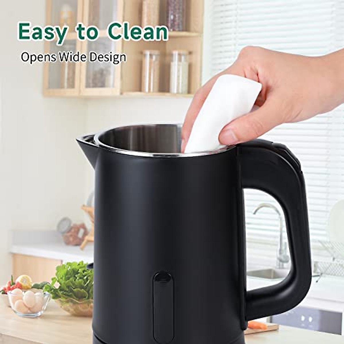 0.8L Small Portable Electric Kettles for Boiling Water, Mini Stainless Steel Travel Kettle, Portable Mini Hot Water Boiler Heater, Quiet Fast Boil with Boil-Dry Protection (Black)