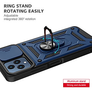 AKINIK for T-Mobile REVVL 6 5G Case, Revvl 6X 5G Case with Slide Camera Cover and 2pcs HD Screen Protector, 360° Rotation Ring Kickstand [Military Grade] Protective Case (Blue)