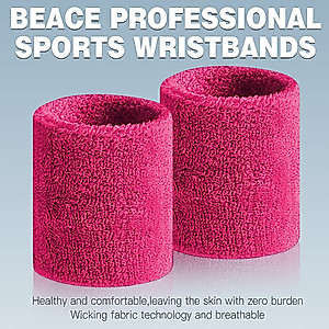 BEACE Sweatbands Sports Wristband for Men & Women - Moisture Wicking Athletic Cotton Terry Cloth Sweatband for Tennis, Basketball, Running, Gym, Working Out