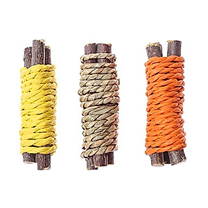 Winwinfly 3pc Organic Apple Sticks Wood Tree Branches Pet Snacks Chew Toys Branch for Guinea Pigs Chinchilla Squirrel Rabbits Hamster Small Animals