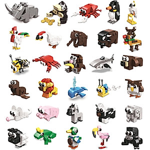 QPZ 30 Sets of Small Cute Animals (867 Pieces) Mini Horse Cat Dog Pets Safari Jungle Farm Zoo Kits, Classic Building Blocks Value Sets Compatible
