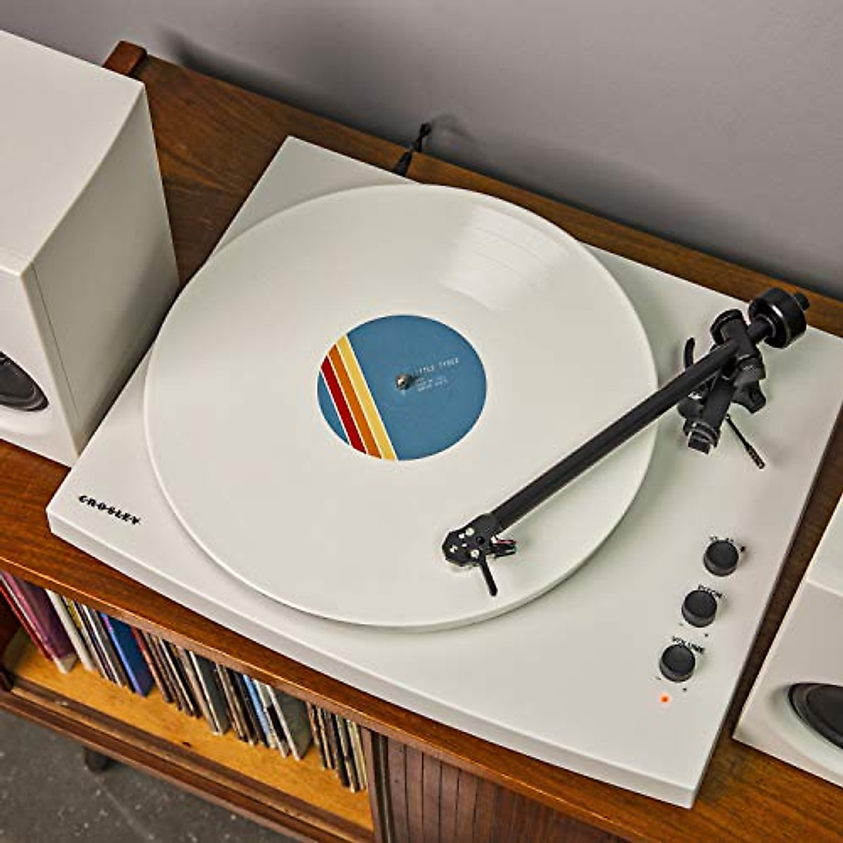 Crosley T150A-WH Modern 2-Speed Bluetooth Turntable System with Variable Weighted Tone Arm and Stereo Speakers, White