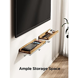 AMADA HOMEFURNISHING Floating Shelves, Wood Hanging Wall Shelves for Storage, Wall Mounted Shelves for Bathroom, Living Room, Kitchen, Bedroom, Office, Wall Shelf Set of 2, AMFS25