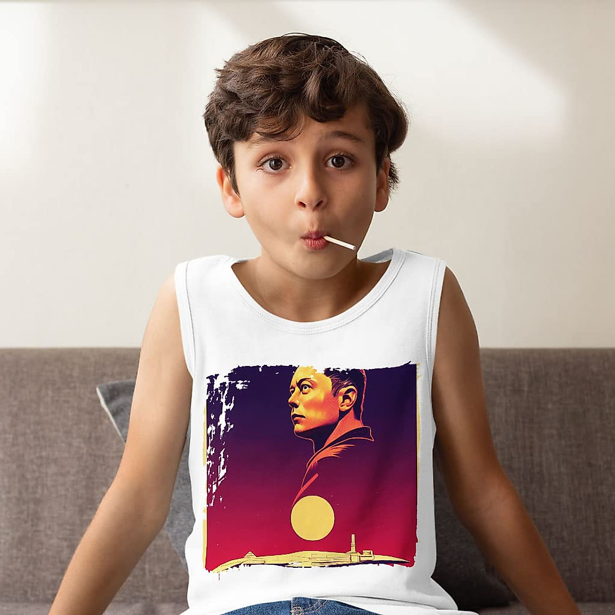 Retro Poster Kids' Jersey Tank - Elon Musk Sleeveless T-Shirt - Soviet Kids' Tank Top - Athletic Heather, S(6/8)