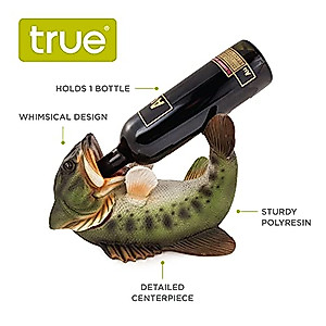 True Boozy Bass Polyresin Wine Bottle Holder - Table Top and Counter Wine Rack, Animal Home Decor - Set of 1, Green, Holds 1 Standard Wine Bottle