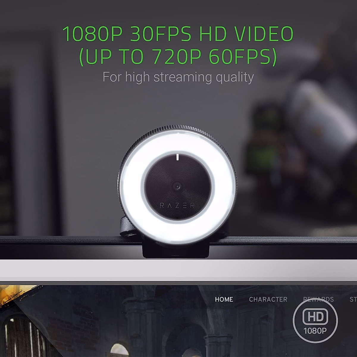 Razer Kiyo 1080p 30 FPS/720 p 60 FPS Streaming Webcam with Adjustable Brightness Ring Light, Built-in Microphone and Advanced Autofocus