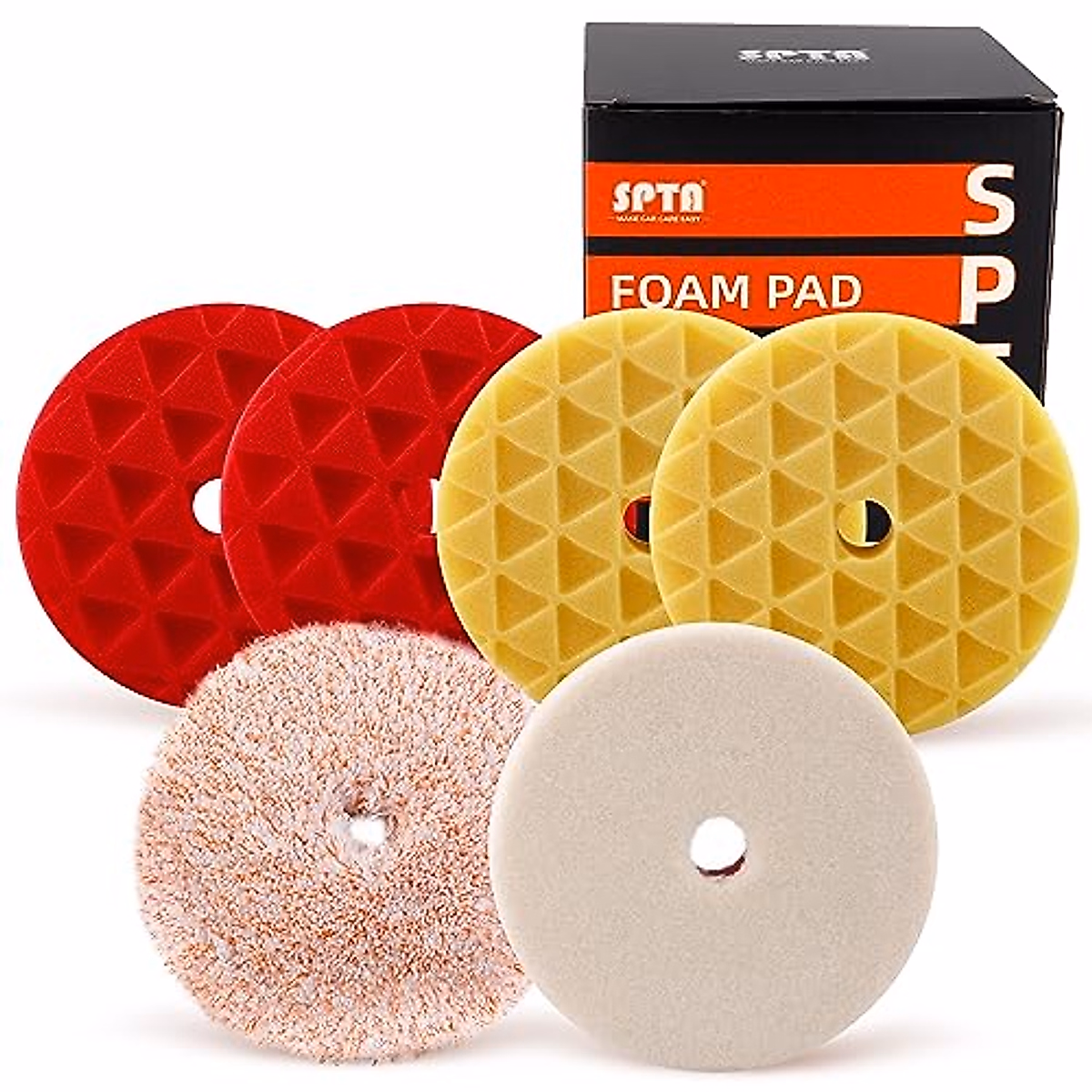 Buffing Polishing Pads, SPTA 6 Inch 150mm Body Repair Polishing Pad Set Made for 6 Inch Backing Plate, 6 Pcs Buffing Pads with Sponge, Wool and Micro-Fiber Pad Set for Car Detailing polishing Buffing