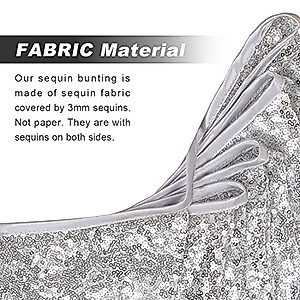 PartyDelight Silver Sequin Bunting, Multicolor Fabric Triangle Flag Bunting for Party,Wedding Sequin Bunting/Garland, Outdoor Bunting Flag(9 Flags in one Bunting)