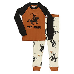 Lazy One Warm Long-Sleeved Kids' Pajamas for Girls and Boys, Funny Kids' Pajama Sets, Cozy, Comfy, Cowboy, Cowgirl, Horse, Rodeo (Yeehaw, 4T)