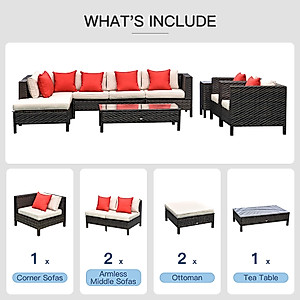 Outsunny Patio Furniture Set, 9 Piece Outdoor Sectional Sofa, All-Weather PE Rattan Wicker Conversation Set with Chairs, Ottoman, Loveseat, Coffee and Side Table, Cushions, Sand