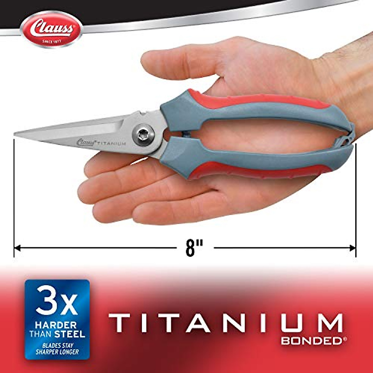 Clauss 8" Titanium Snips with Wire Cutter, Spring-Assist, Serrated Blades, Gray (18039)