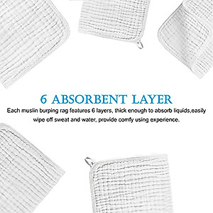 BELIZ Muslin Burp Cloths for Baby - 100% Organic Cotton Baby Washcloths - Cloth Diapers - 6 Layers Large 20" X 10" Extra Absorbent Soft Unisex - Boy and Girl (White 5 Pack)