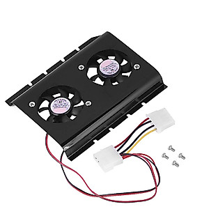 ASHATA HDD Fan Cooling Cooler, 3.5" Hard Disk Drive Fan Cooling Cooler Gold Tone, Hard Disk Cooler for HDD with Fast Heat Dissipation, 2 Fans Design(Black)
