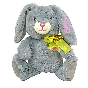 Personalized Gray Easter Bunny - Easter Egg Bow Plush Stuffed Animal Keepsake with Custom Name