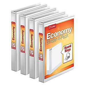 Cardinal Economy 3 Ring Binder, 1 Inch, Presentation View, White, Holds 225 Sheets, Nonstick, PVC Free, 4 Pack of Binders (79510)