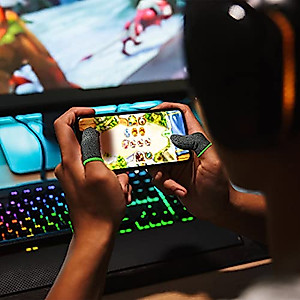 SATINIOR 60 Pieces Gaming Finger Sleeves Mobile Game Controllers Silver Fiber Finger Sleeve Breathable Anti-Sweat Seamless Touchscreen Finger Thumb Sleeve Smooth Finger Protector for Phone Tablet