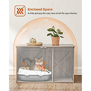 Feandrea Cat Litter Box Enclosure, Litter Box Furniture Hidden with Removable Divider, Indoor Cat House, End Table, 31.5 x 20.9 x 19.7 Inches, Greige UPCL002G01
