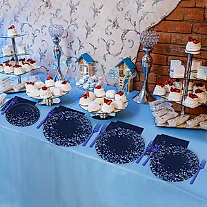 96 Pcs Blue and Silver Party Supplies Dot Confetti Paper Plates Sparkly Glitter Theme Party Decoration Confetti Party Tableware Set Bridal Shower Birthday Party Paper Plate Napkin Fork 24 Guests