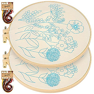 NOLITOY 2 Sets Embroidery Kit, Floral Stamped Cross Stitch Kit for Starter DIY Crafts Including Embroidery Hoops Threads Needles