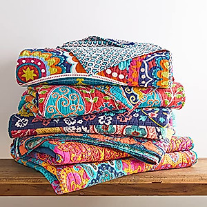 Levtex Home - Jules Quilt Set - Full/Queen Quilt (88x92in.) + Two Standard Pillow Shams (26x20in.) - Bohemian - Teal, Orange, Yellow, Green, Blue, Red, Navy - Reversible - Cotton Fabric