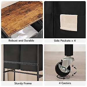 HOOBRO Rolling Laundry Sorter 4 Sections, 2 Tier Vertical Laundry Hamper with Wheels, 52 Gal (198L), Laundry Baskets for Laundry Room, Bedroom, Bathroom, Cloakroom, Rustic Brown and Black BF71XY01
