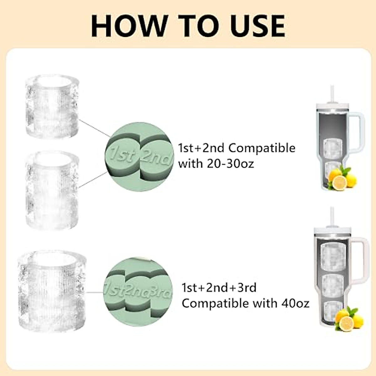 Ice Cube Tray For Stanley Cup 20-40oz,Silicone Hollow Cylinder Ice Mold With Lid And Bin for Tumbler,Ice Maker Freezer Accessories For Chilling Cocktails,Whiskey,Drinks,BPA Free (1Pack, Green)