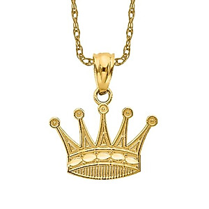 IceCarats 14K Yellow Gold Royal Princess Crown Necklace Charm Pendant 18mm x 15mm Only