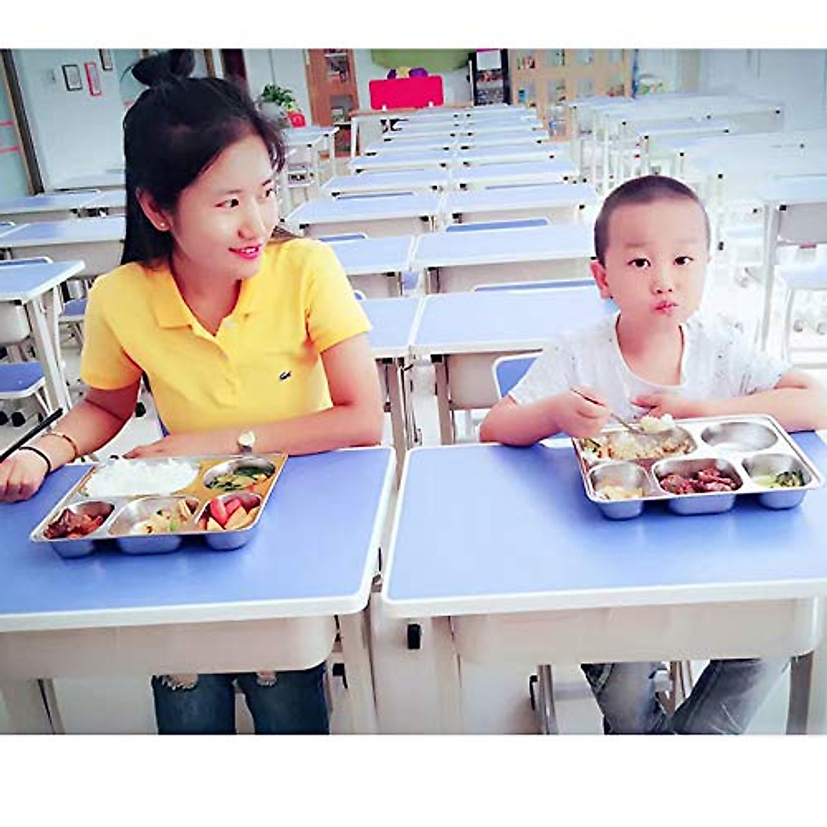 AIYoo 304 Stainless Steel Divided Plates with Lid for Adults Divided Dinner Tray 5 sections Bento Lunch Box Divided Food Containers